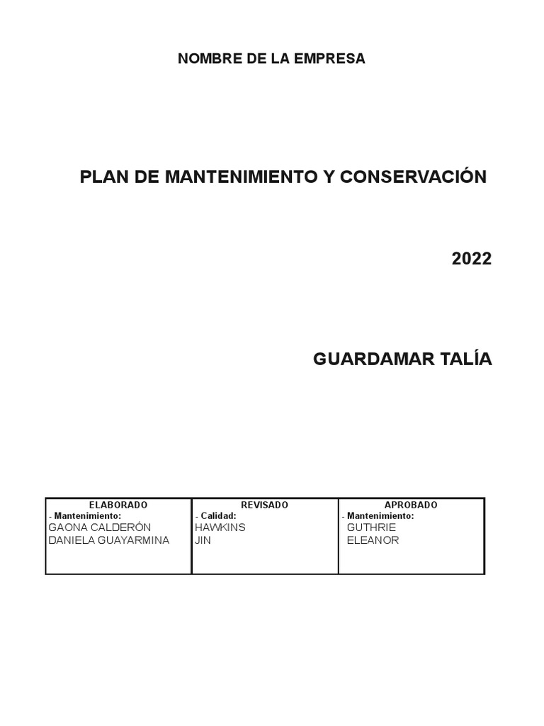2022 - 23 Plan-De-Mantenimiento | PDF | Ingeniería de confiabilidad | Calidad (comercial)