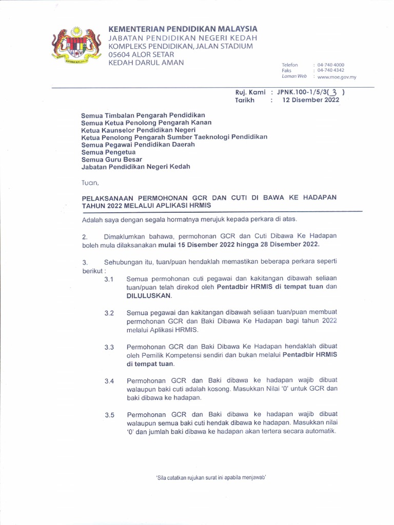 Surat Siaran Pelaksanaan GCR 2022 - Kpi 2022 | PDF