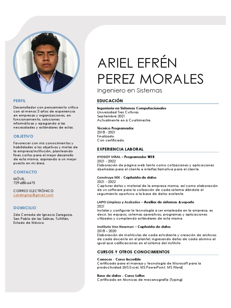 CV-Ariel Efrén Perez Morales | PDF | Software de la aplicacion | Microsoft