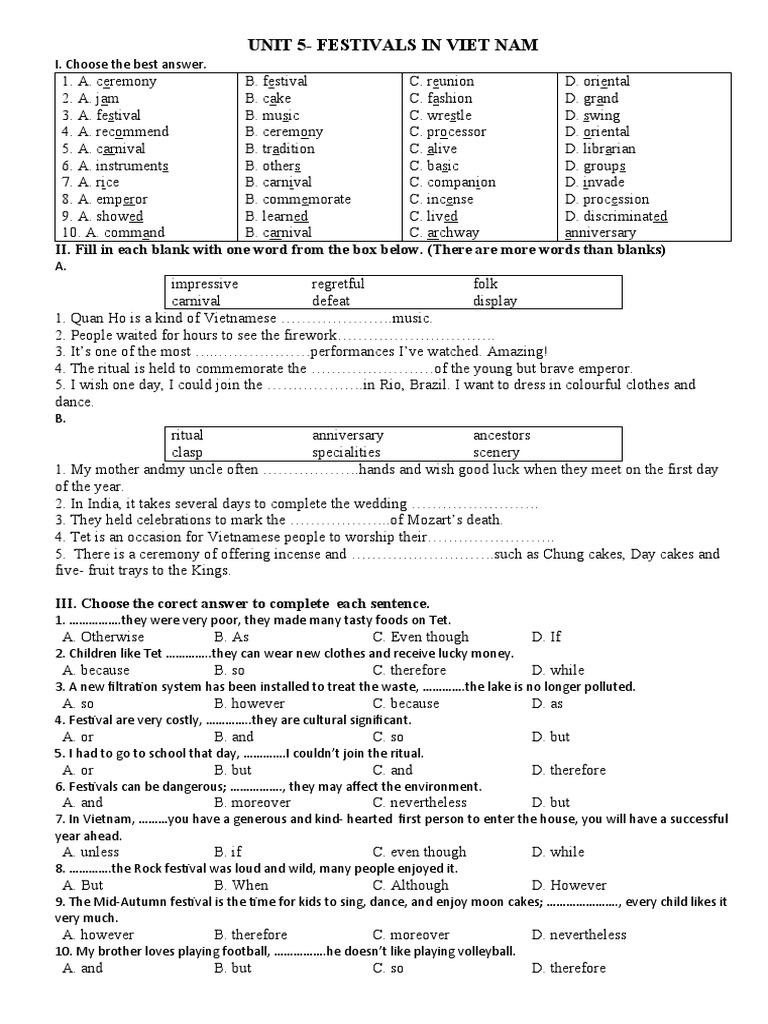 Bai Tap Tieng Anh Unit 5 With Key | PDF
