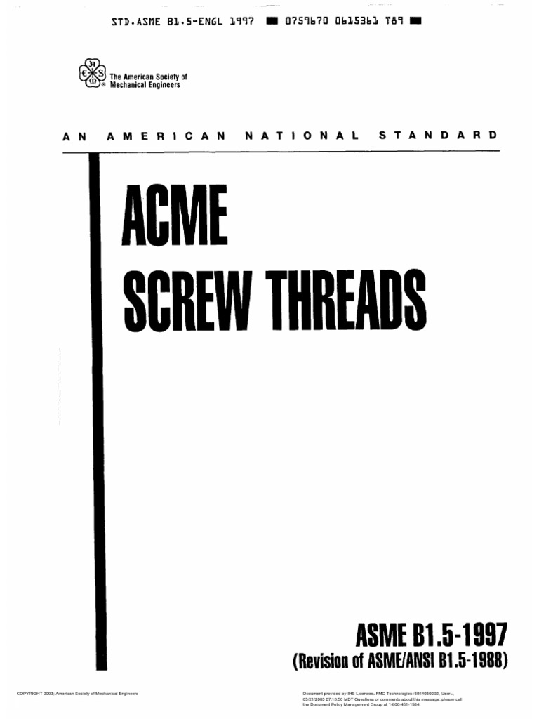 Asme B1.5 1997 | PDF | Clubs And Societies | Non Profit Organizations