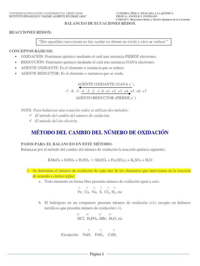 Balanceo de Ecuaciones Redox | PDF | Redox | Compuestos químicos