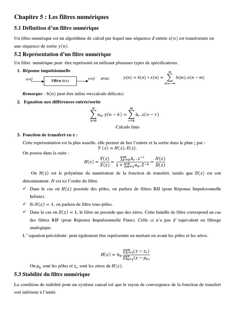 Introduction aux filtres numériques | PDF | Filtre (électronique ...