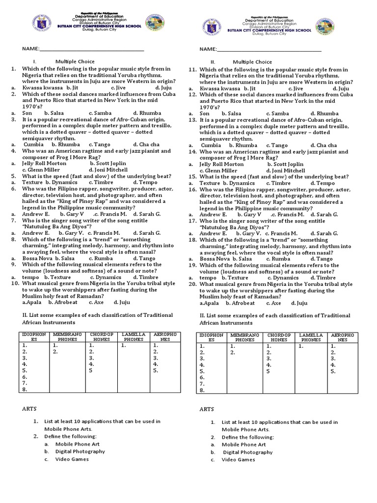 Music and Arts Review Q2 | PDF | Ragtime | Performing Arts