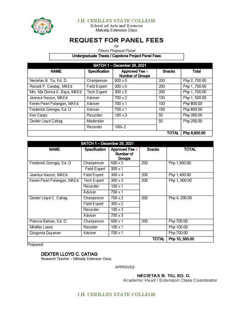 Request For Panel Fees | PDF | Thesis | Academia