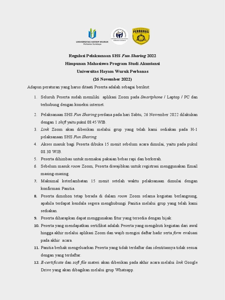 Regulasi Pelaksanaan SHS Fun Sharing (III) 2022 | PDF