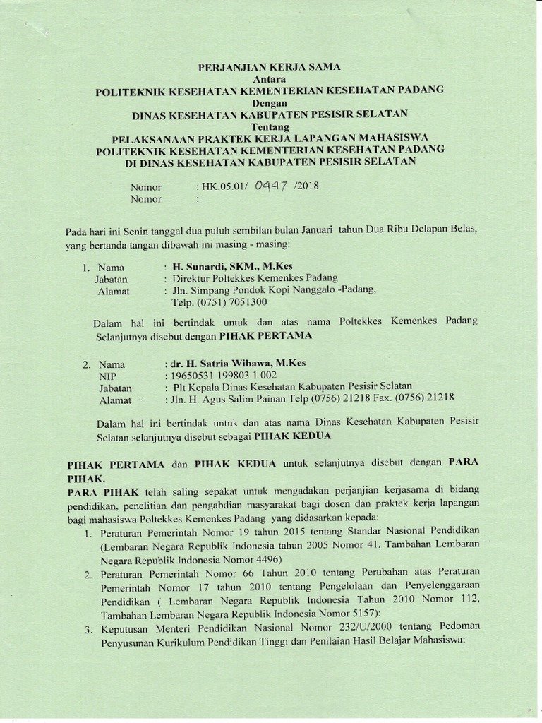 Mou Antara Dinkes Kab Pessel Dengan Politeknik Kesehatan Kemenkes Padang | PDF