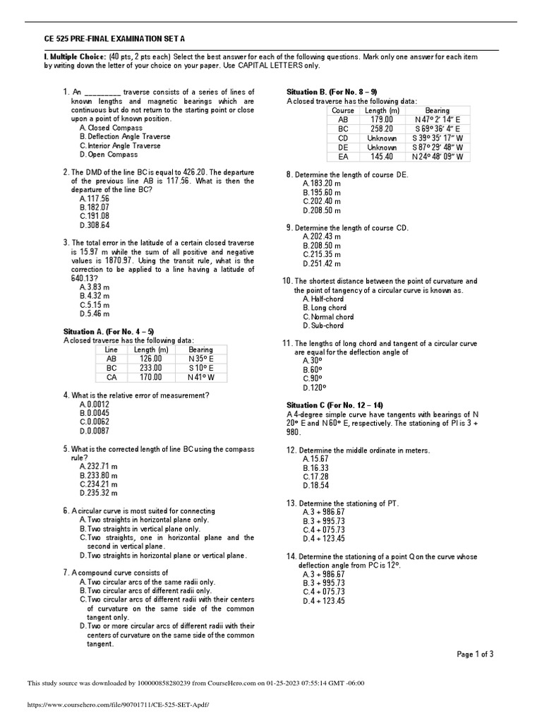 Ce 525 Set A Pdf Download Free Pdf Curvature Angle