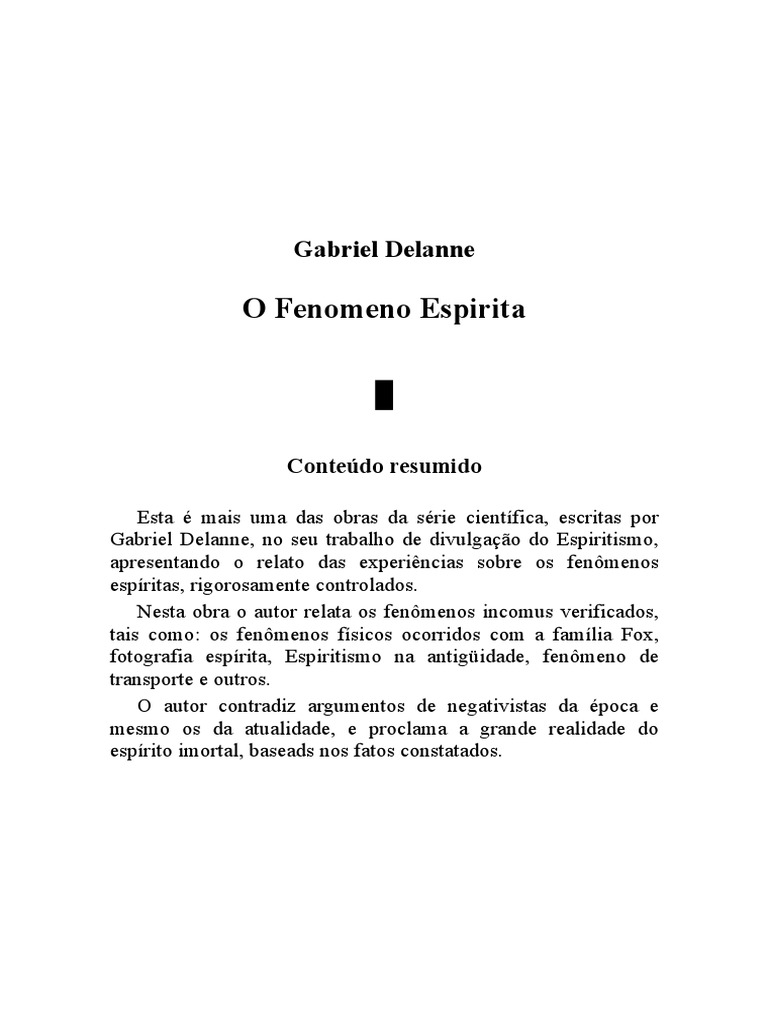 O Fenômeno Espírita - Gabriel Delanne | PDF | Espiritismo | Mediunidade