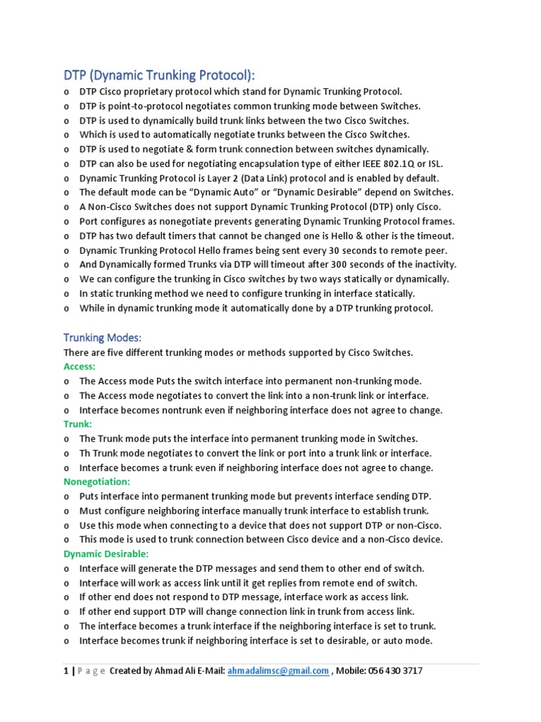 DTP (Dynamic Trunking Protocol) | PDF | Network Switch | Networking ...