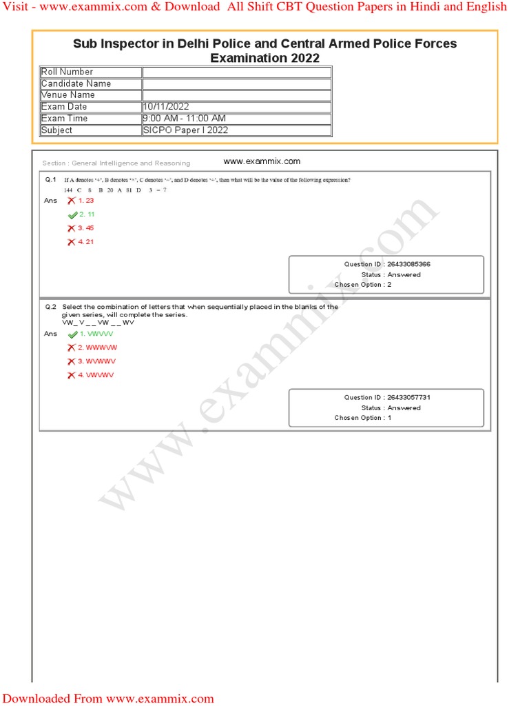 SSC CPO Question Paper 10 November 2022 All Shift in English | PDF ...