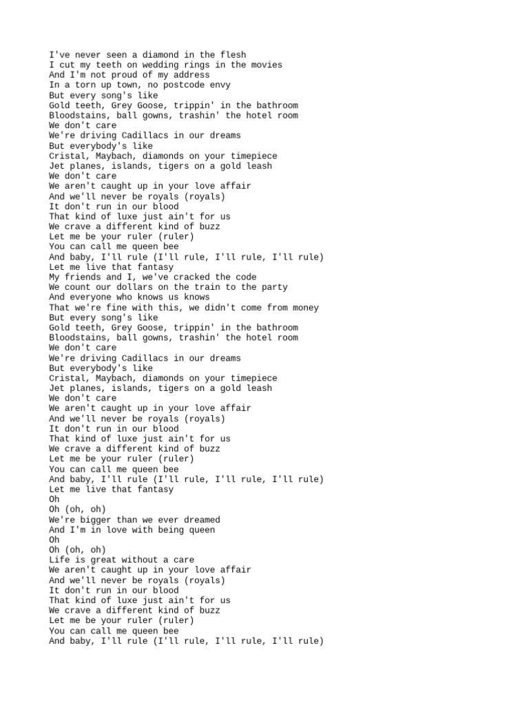 Royals Lyrics by Lorde | PDF