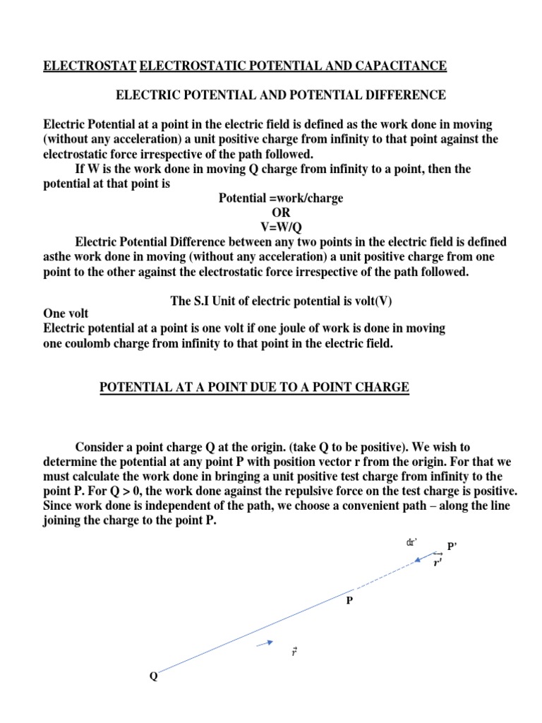 Electrostat Electrostatic Potential and Capacitance | PDF | Capacitor ...