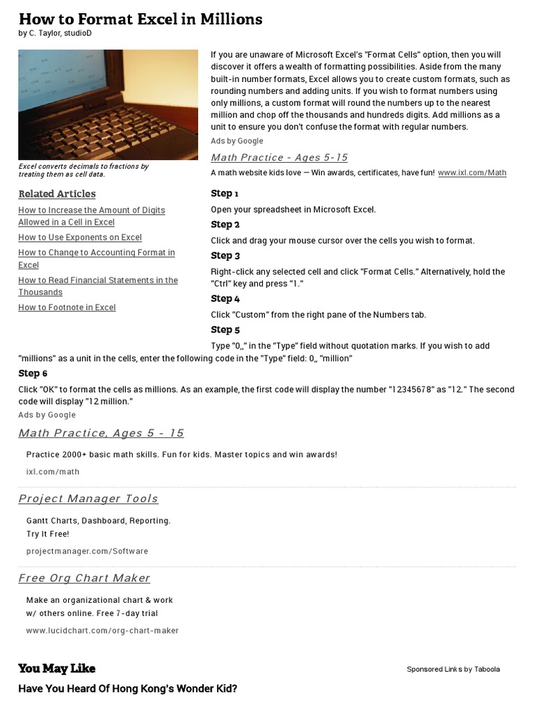 EXCEL How To Format Excel In Millions PDF Microsoft Excel Computing