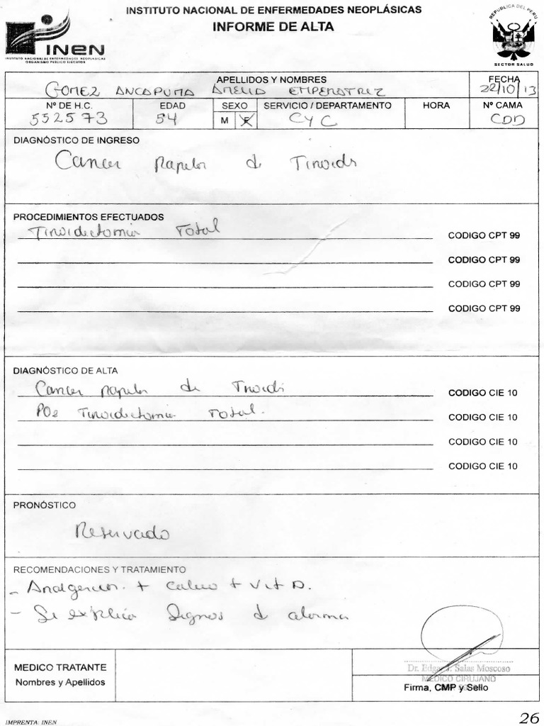 Informe de Alta | PDF