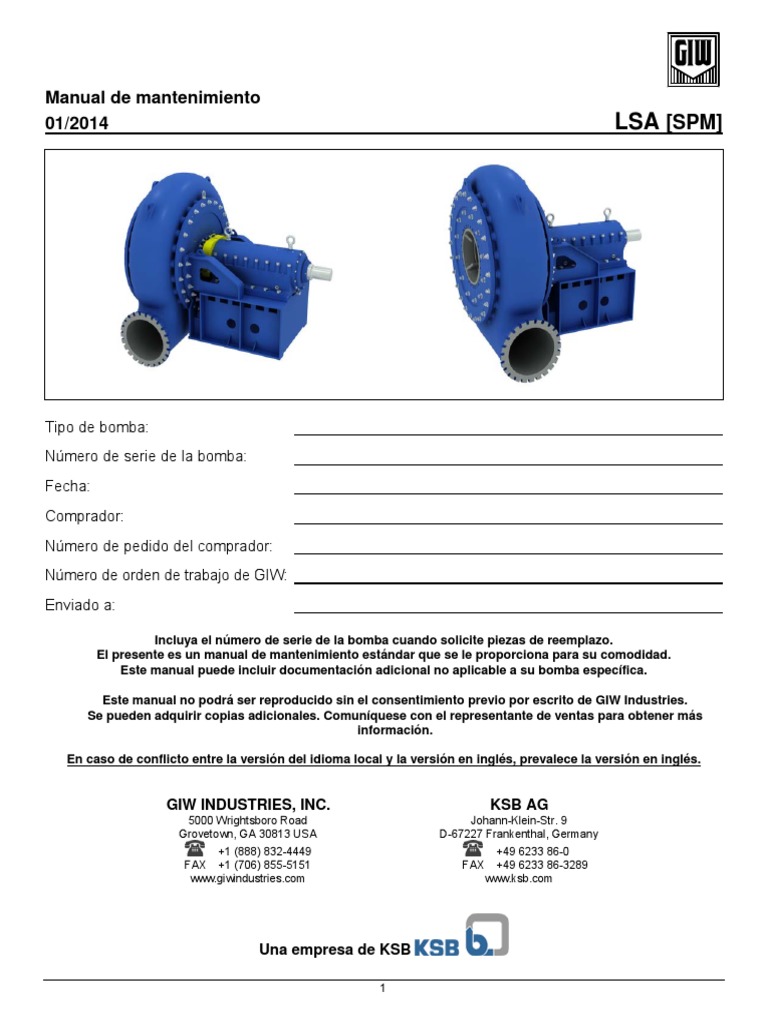 KSB Giw LSA | Descargar gratis PDF | Rodamiento (Mecánico) | Engranaje
