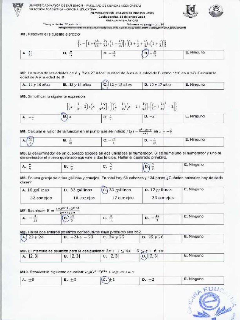 Examen de Ingreso - Economia (Umss) - 1ra Opcion - 1/2023 | PDF