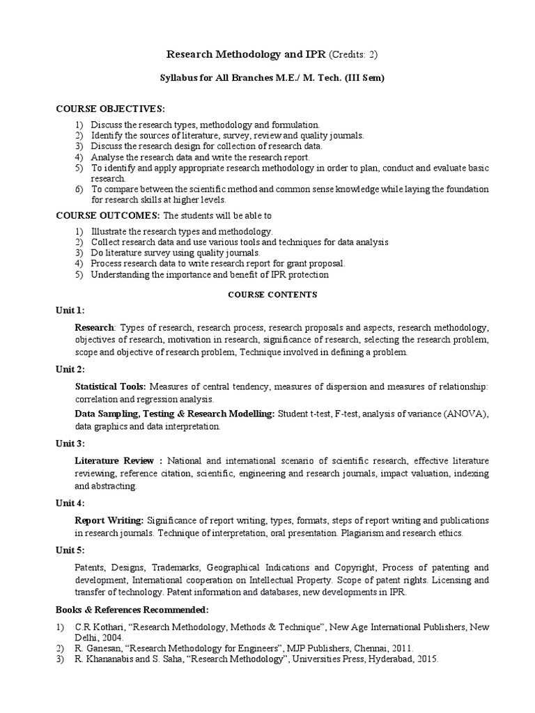 Research - Methodology and IPR | PDF | Scientific Method | Analysis Of Variance