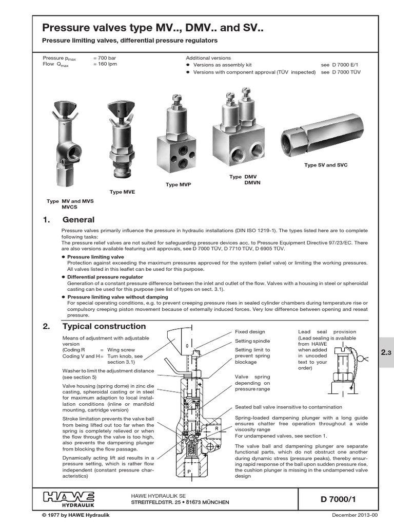 Pressure Valves Type MV.., DMV.. and SV..: 1. General | PDF | Valve ...