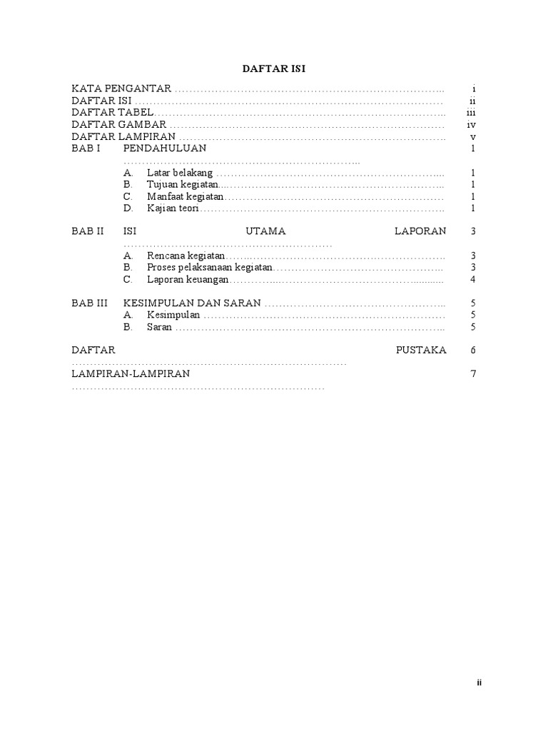 Daftar Isi Laporan Pengolahan | PDF