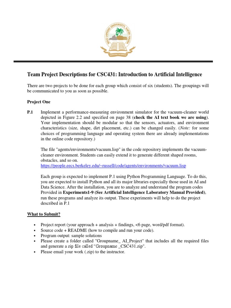 CSC431 Project Descriptions | PDF | Artificial Intelligence | Intelligence (AI) & Semantics