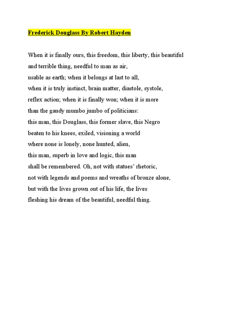 Frederick Douglass by Robert Hayden | PDF | Slavery | Unfree Labour