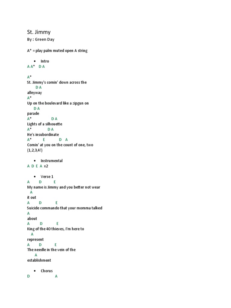 St. Jimmy - Green Day - Guitar Chords | PDF