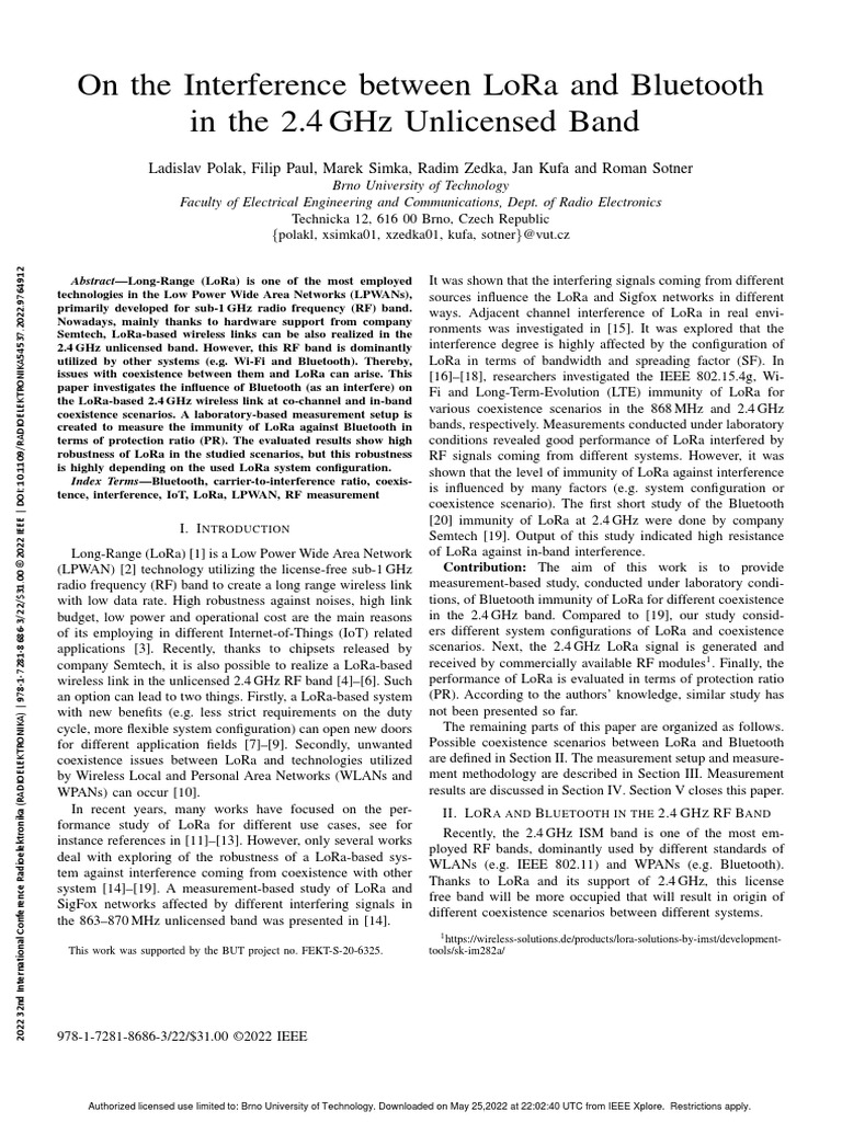 LoRa A Bluetooth Coexistence | PDF | Electromagnetic Interference | Bandwidth (Signal Processing)