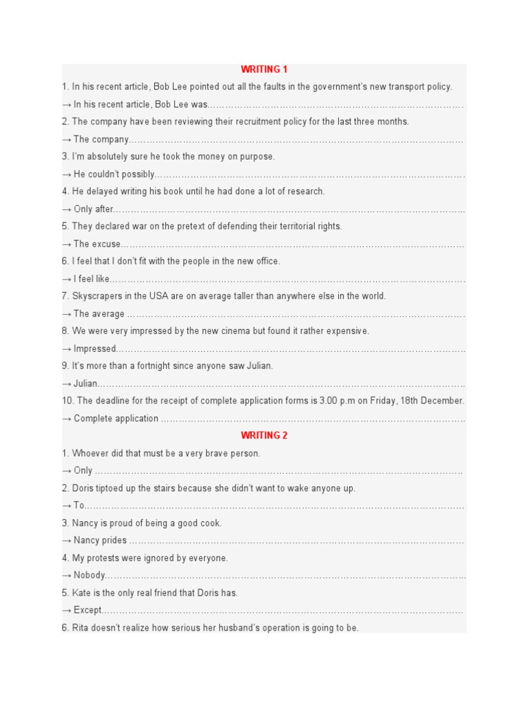 60 Rewrite Sentences | PDF