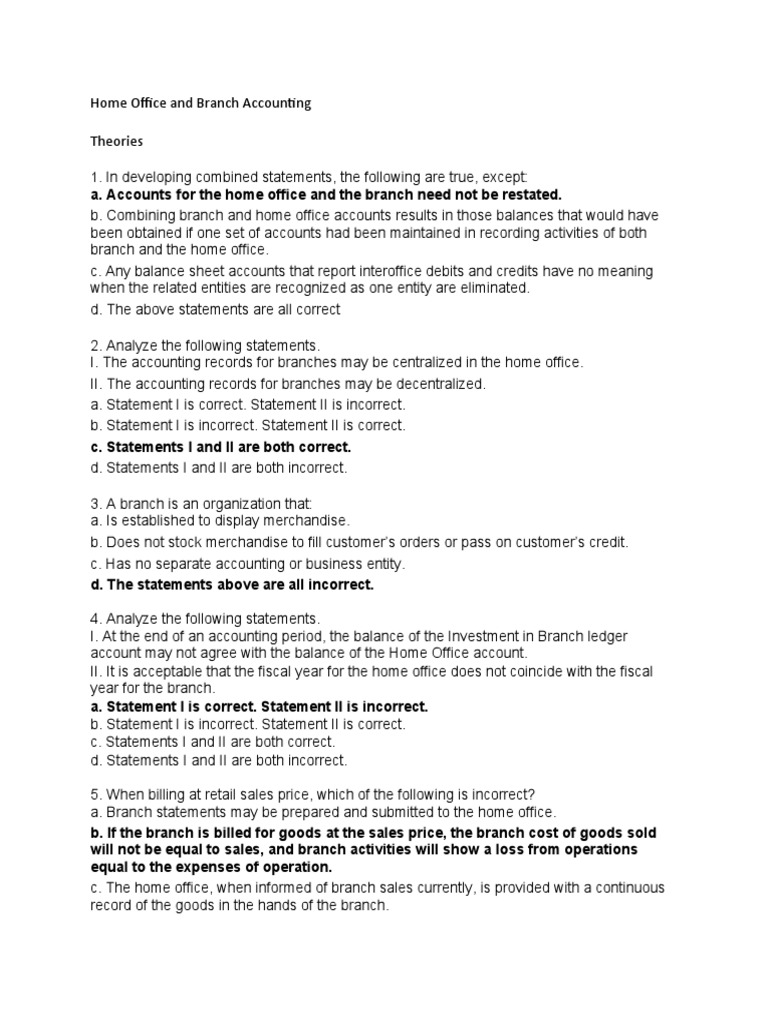 Home Office and Branch Accounting - Finals | PDF | Debits And Credits ...