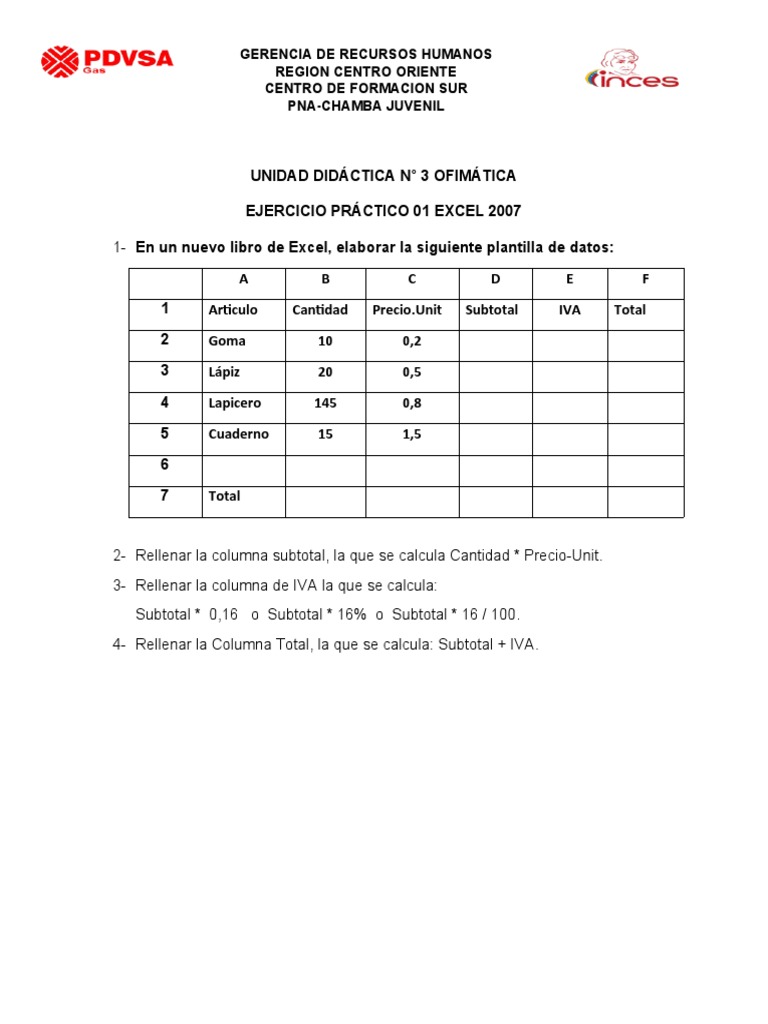 ACTIVIDAD 11 Ejercicios Practico Excel 1.2.3 | PDF