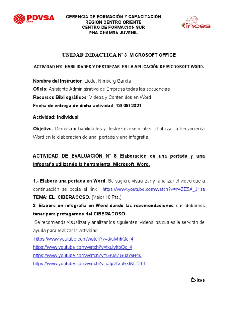 Actividad N°9 Microsoft Office Word | PDF