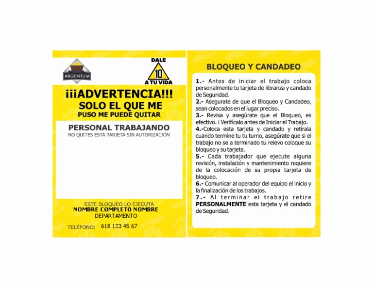 Tarjeta De Bloqueo Y Etiquetado Pdf