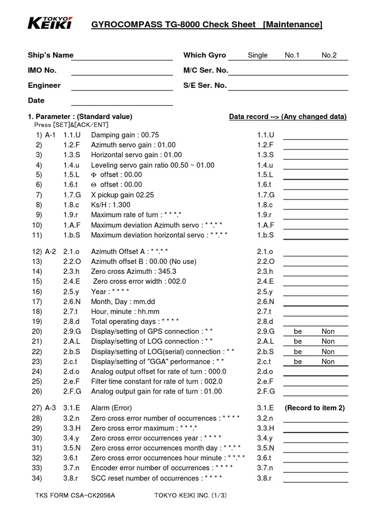 TG-8000 Check Sheet (MAINTENANCE) | PDF | Electrical Engineering ...