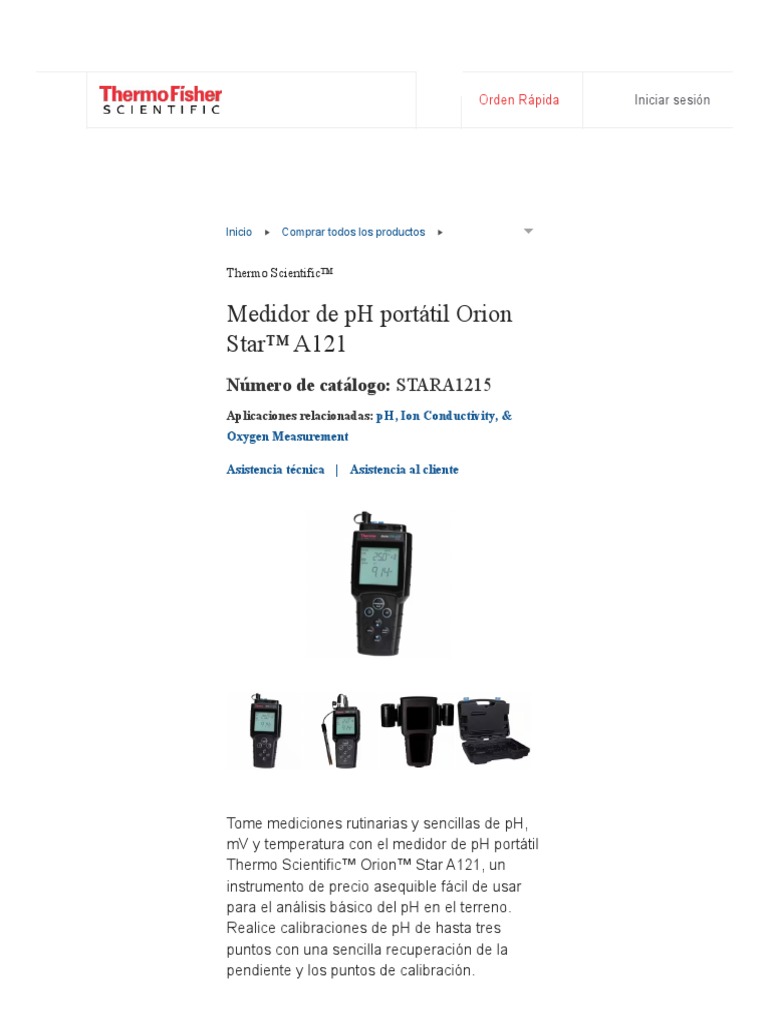 Medidor de PH Portátil Orion Star A121 | PDF | Química | Metrología