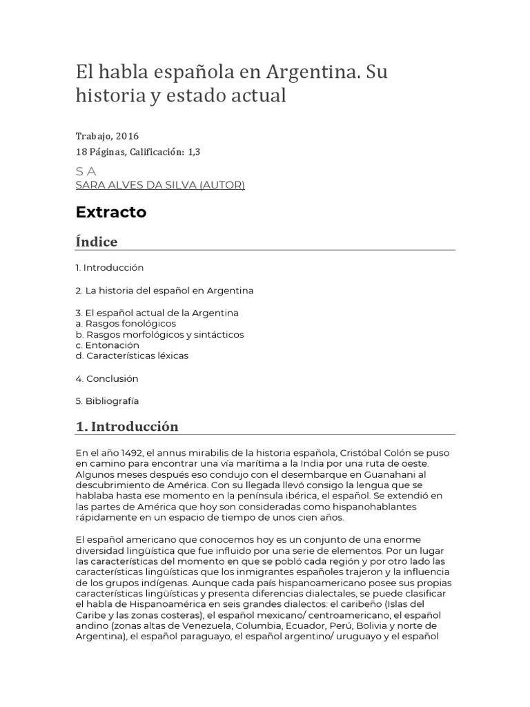 El Habla Española en Argentina. Su Historia y Estado Actual. | PDF ...