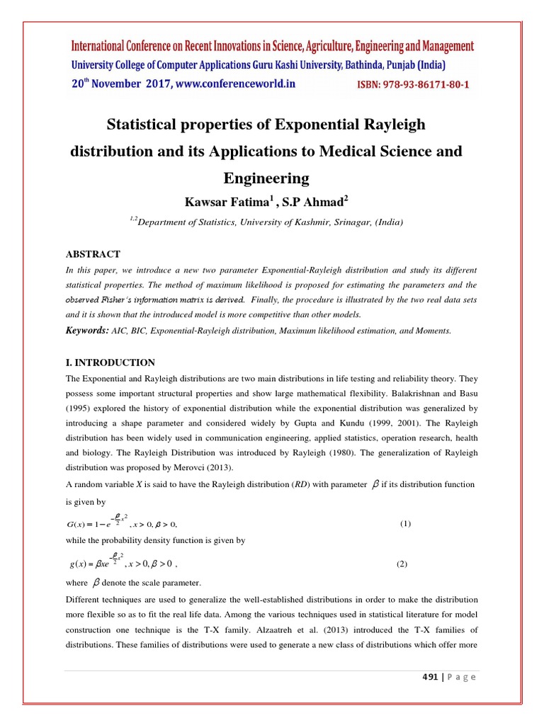 Statistical Properties of Exponential Rayleigh Distribution and Its Applications To Medical ...
