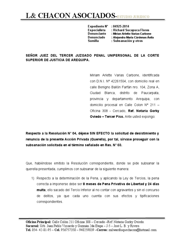 Subsanación de Querella: Cárdenas Ávila | PDF | Queja | Castigos