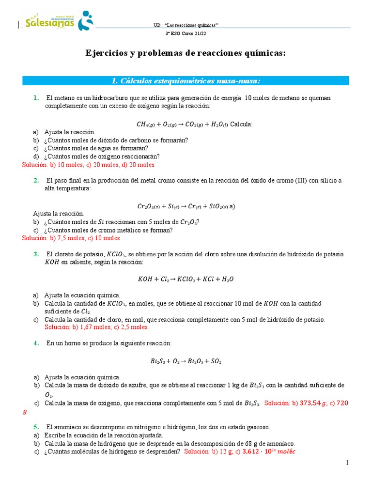 Ejercicios de Estequiometria 2 | PDF | Gases | Combustión