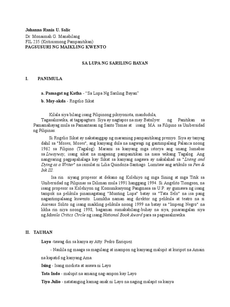 Final - Pagsusuri NG Maikling Kwento (FIL 235) | PDF Final - Pagsusuri NG Maikling Kwento (FIL 235) | PDF