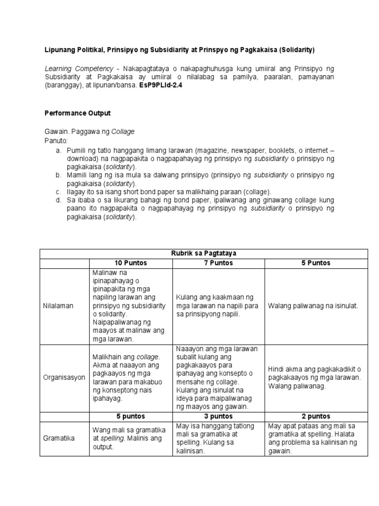 Performance Task Lesson 2 | PDF
