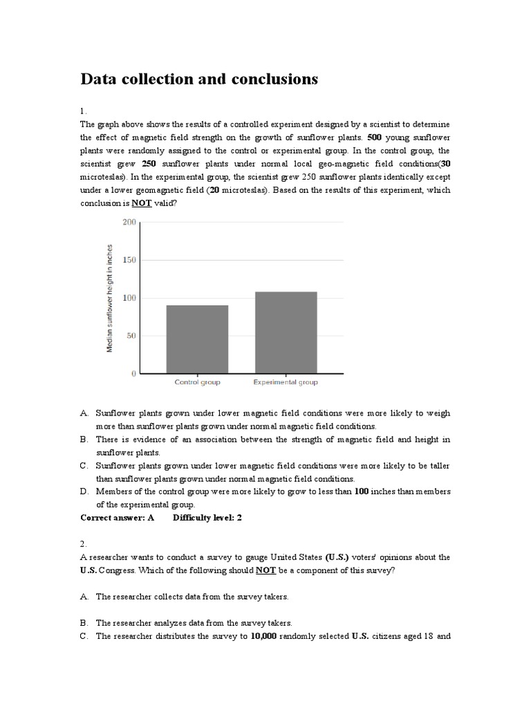 Data Collection and Conclusions | PDF | Experiment | Sampling (Statistics)