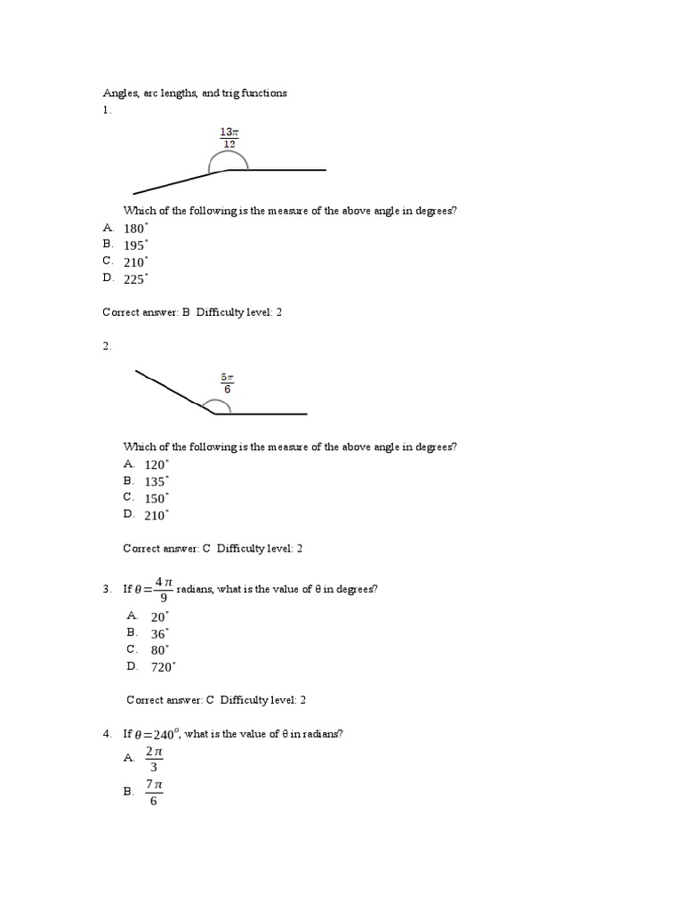 Angles, Arc Lengths, and Trig Functions | PDF