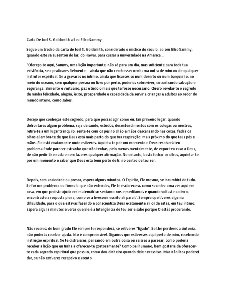 Carta de Joel S.Goldsmith A Seu Filho | PDF | Amor | Deus