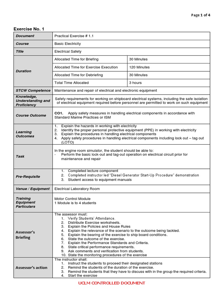 Electrical Safety Training Exercise | PDF | Safety | Regulatory Compliance