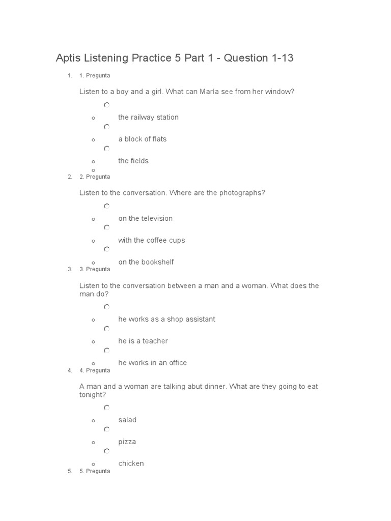 Aptis Listening Practice Test 5 | PDF