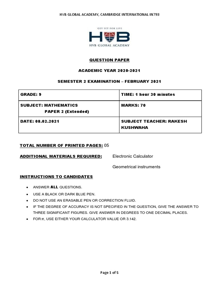 Qp-p2 Sem 2 Grade 9 | PDF | Mathematics | Elementary Geometry