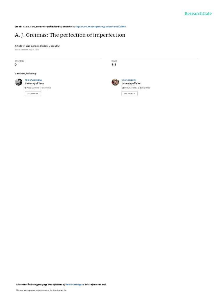 A J Greimas The Perfection of Imperfection | PDF | Semiotics | Theory