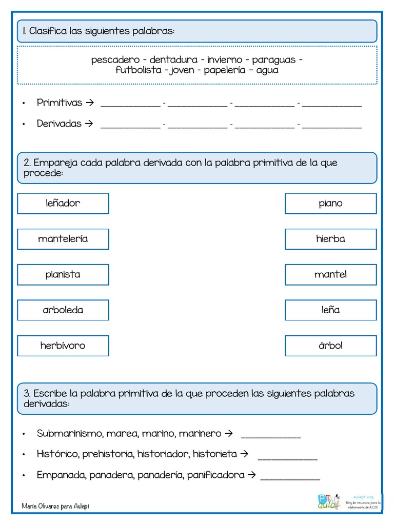 Ejercicios Palabras Primitivas y Derivadas | PDF