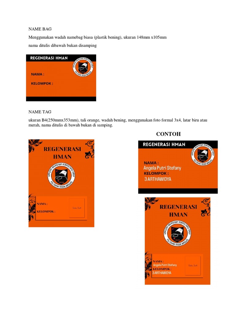 Format Nametag Dan Namebag | PDF